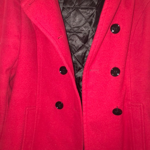 Calvin Klein | Jackets & Coats | Calvin Klein Red Pea Coat | Poshmark